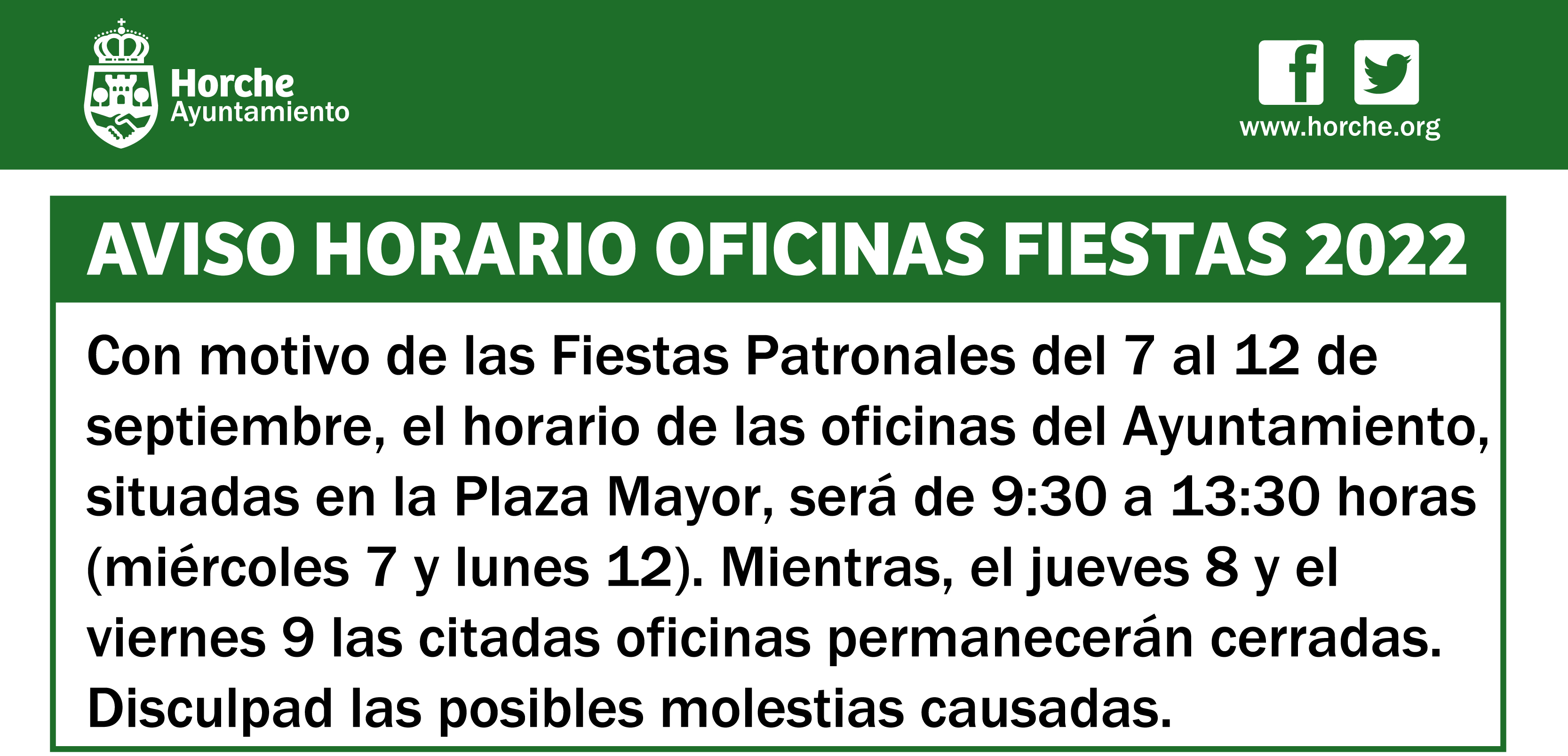 Aviso Importante Horario Especial Oficinas Fiestas 2022