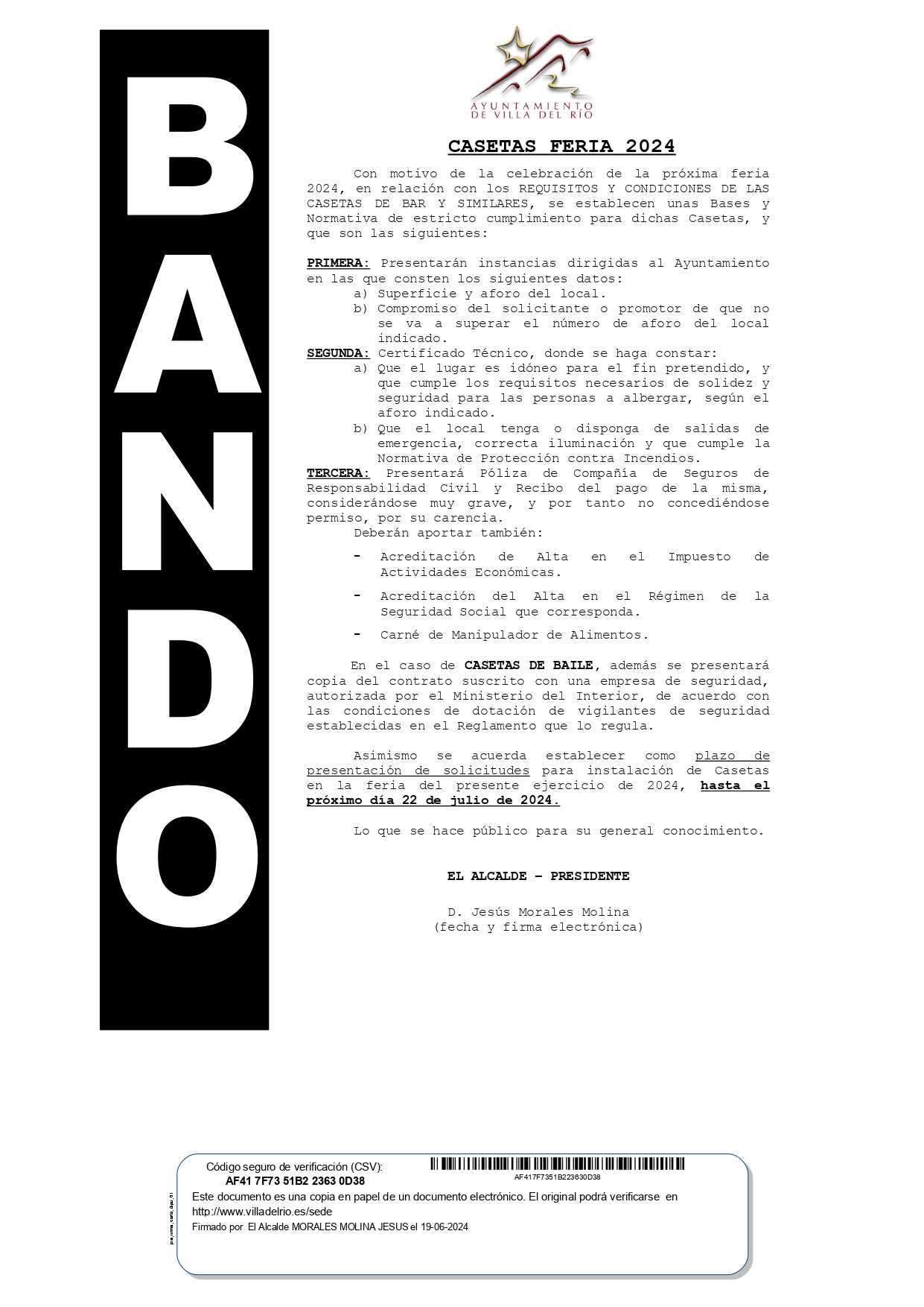 ÚLTIMOS DÍAS PARA PRESENTAR SOLICITUDES PARA LA INSTALACIÓN DE CASETAS PARA LA FERIA 2024