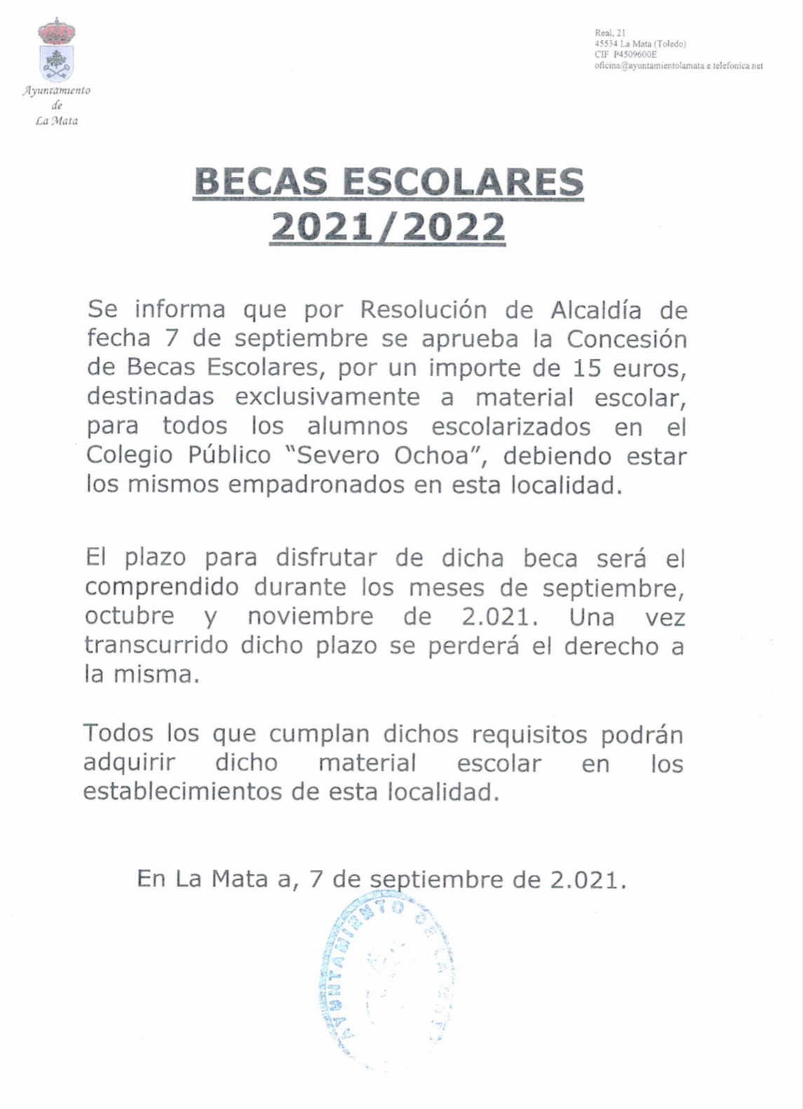 BECAS ESCOLARES 2021/2022