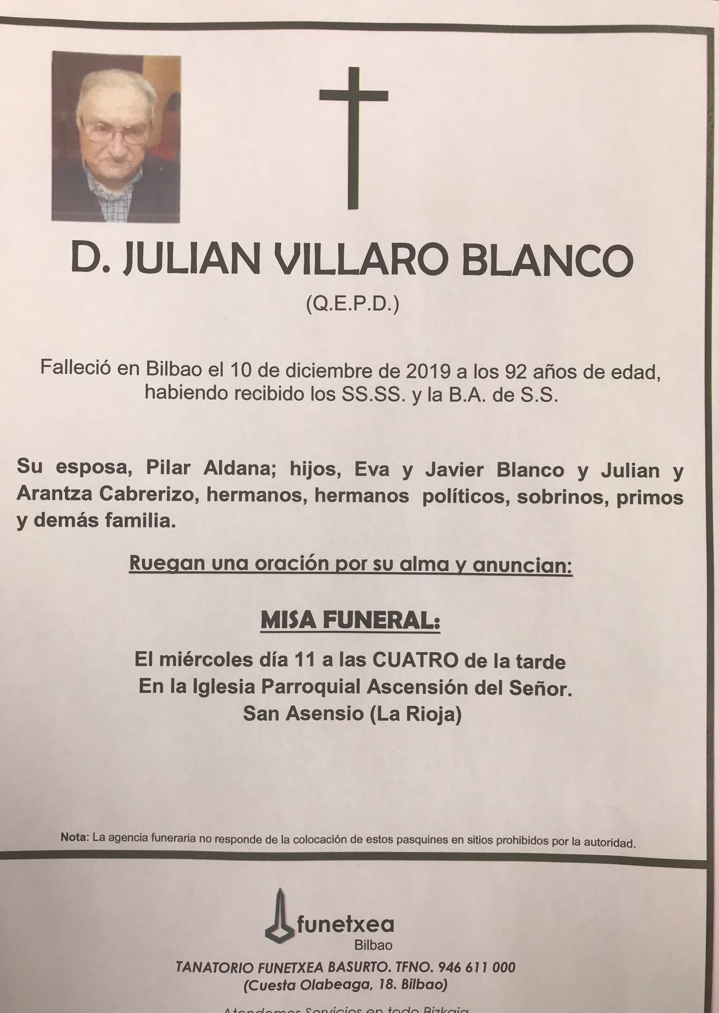 Ha fallecido Julián Villaro Blanco