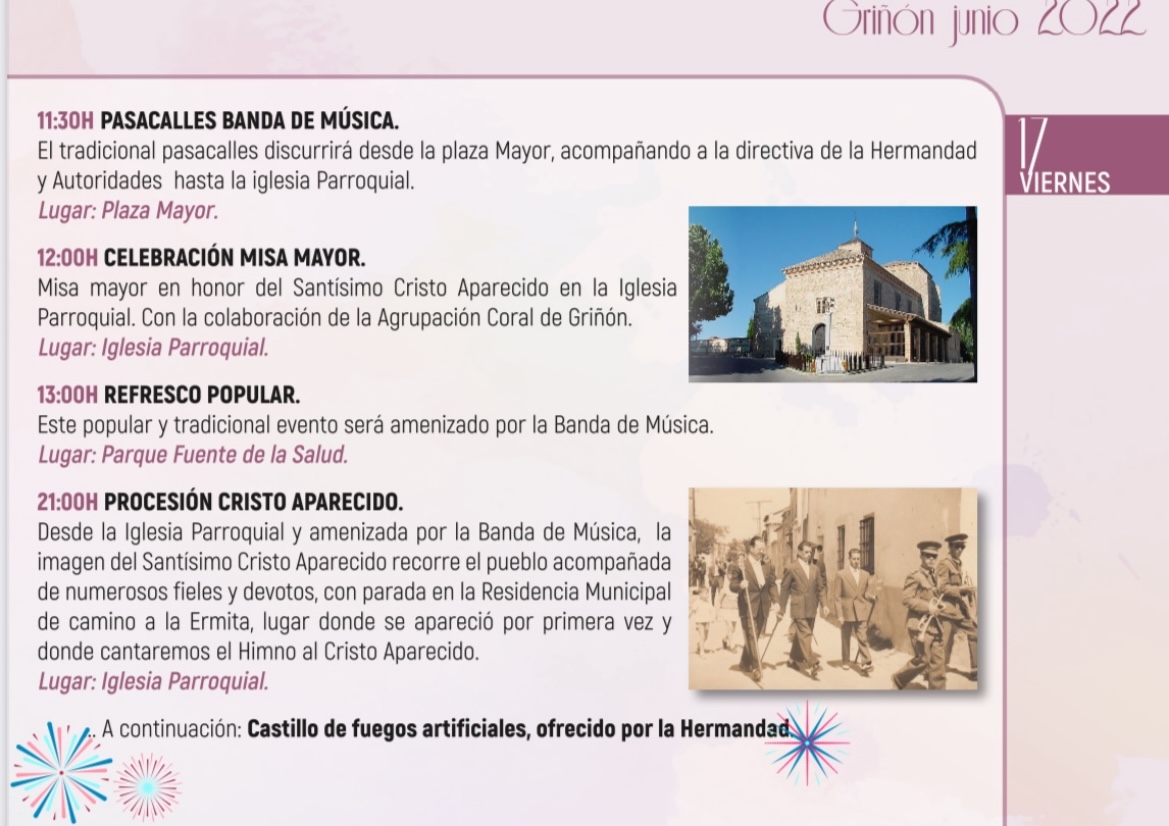 Viernes 17 de junio - Día del Santísimo Cristo Aparecido de Griñón