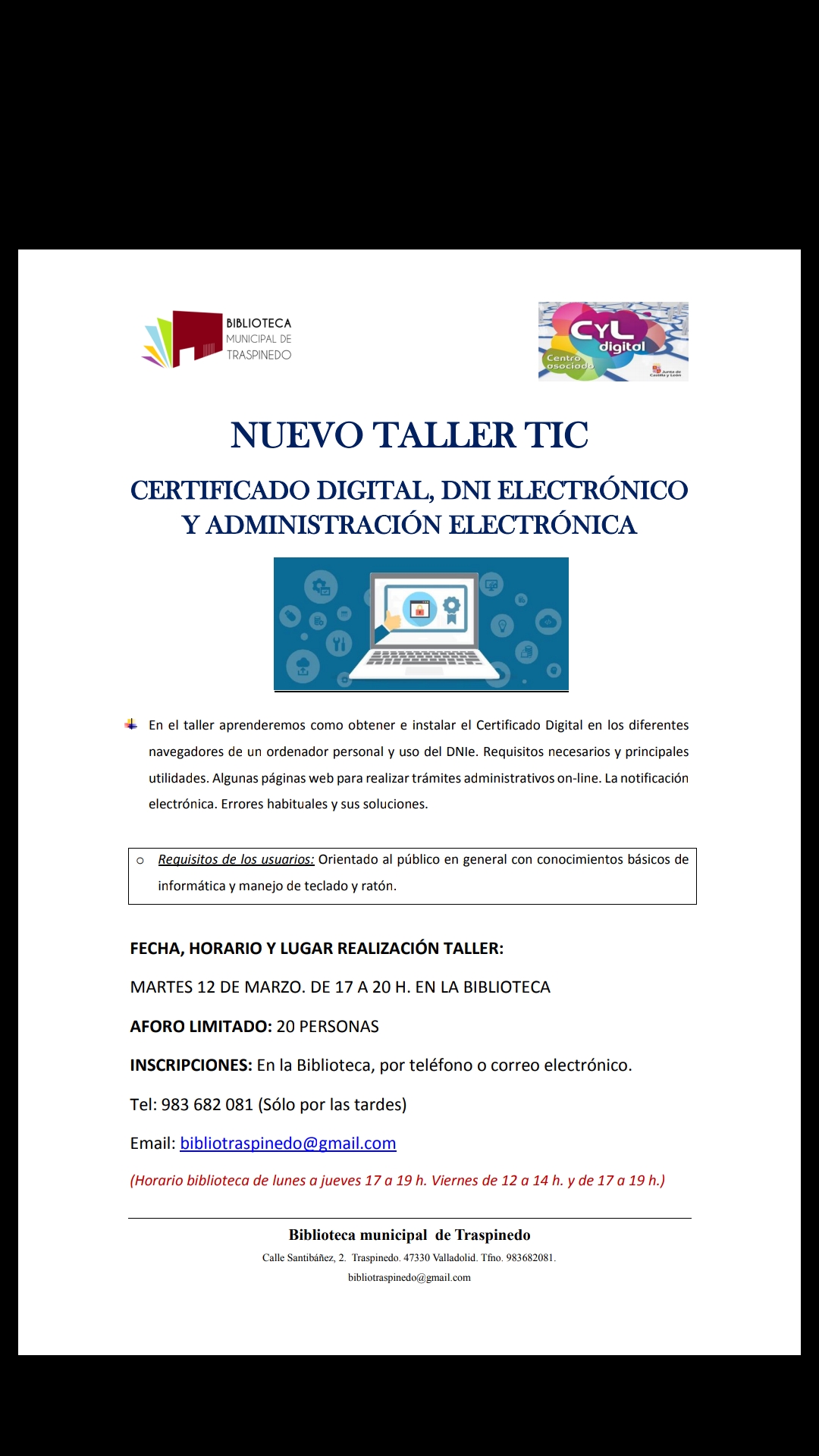 Nuevo taller TIC certificado digital y DNI electrónico