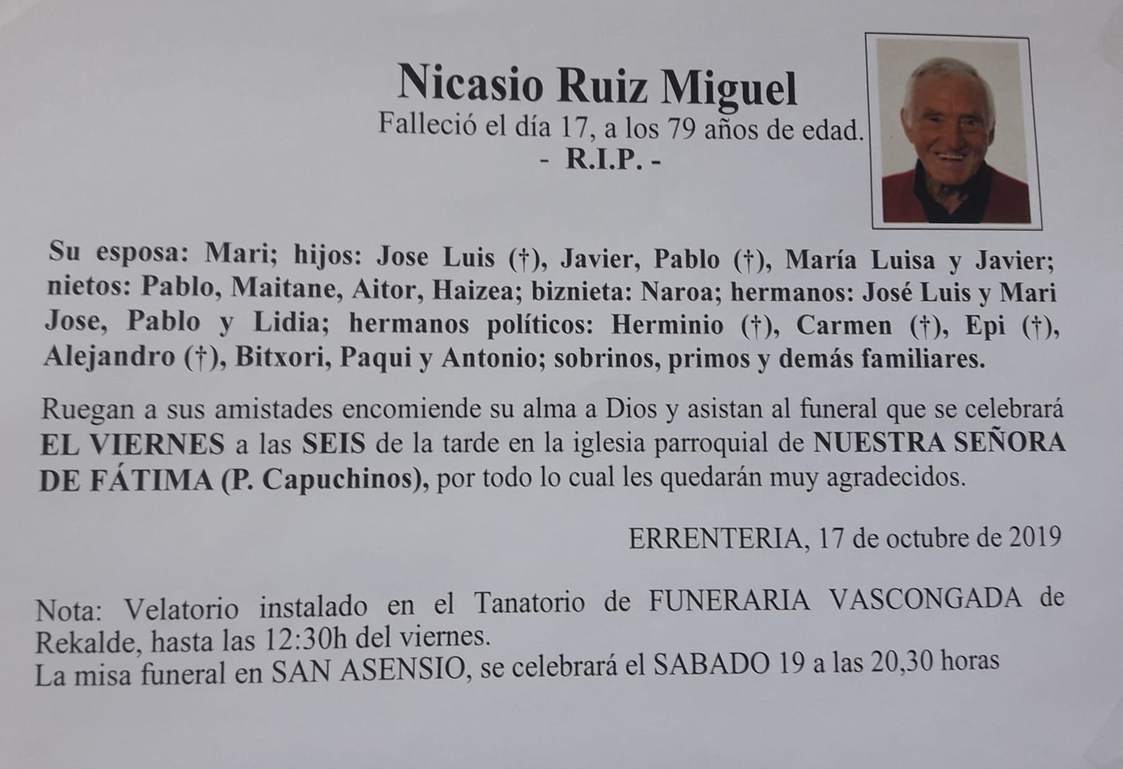 Ha fallecido Nicasio Ruiz Miguel