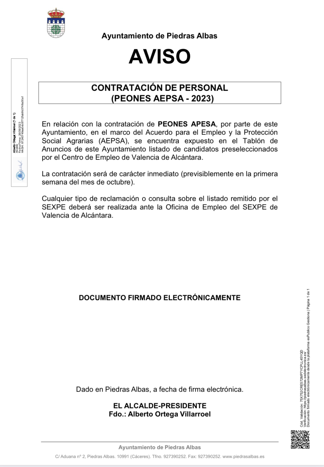 CONTRATACIÓN DE PEONES AEPSA