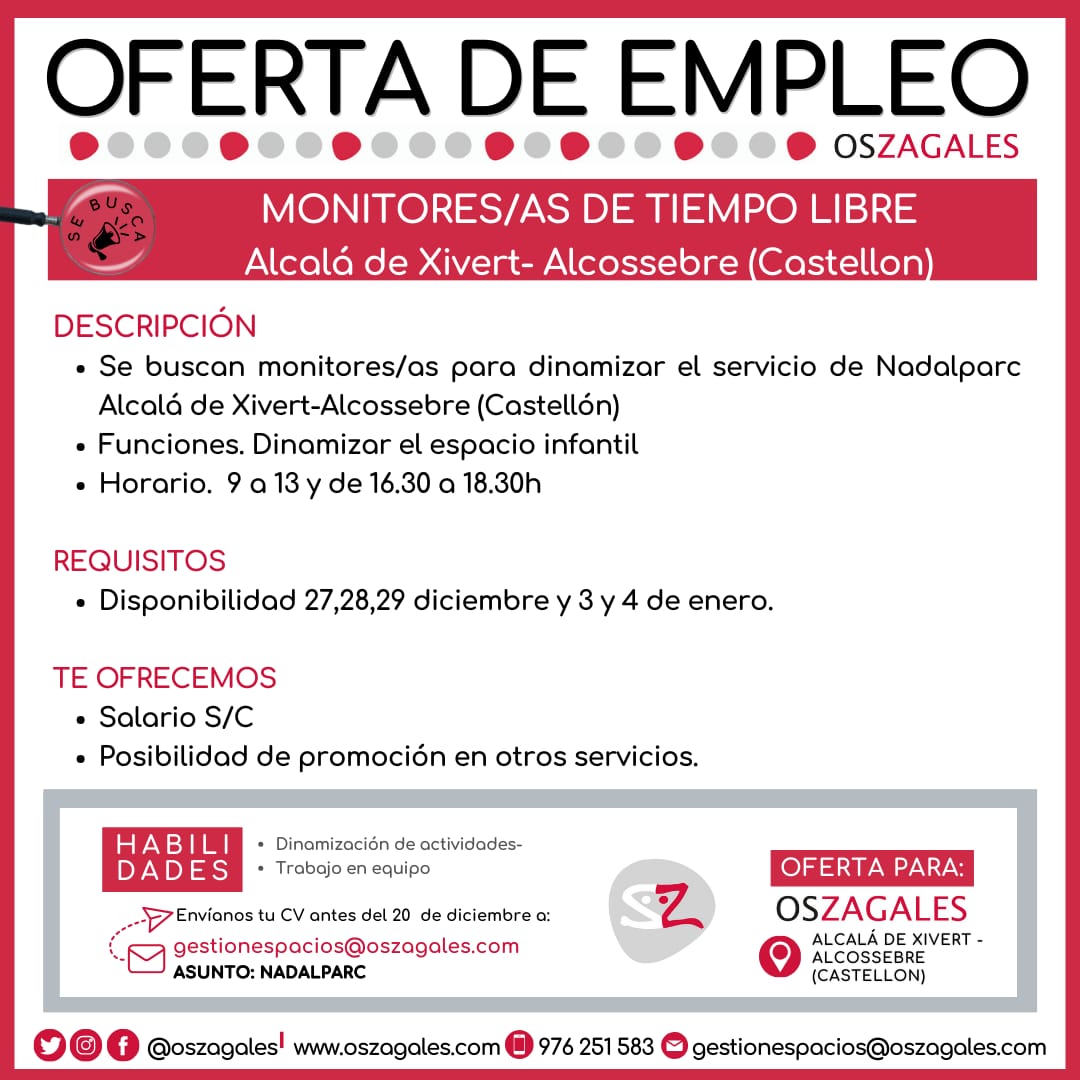 OFERTA DE TREBALL. MONITORES I MONITORS