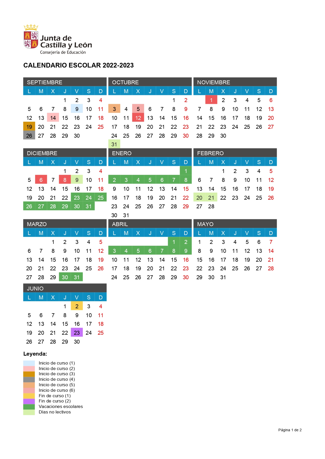 CALENDARIO ESCOLAR CURSO 2022-2023