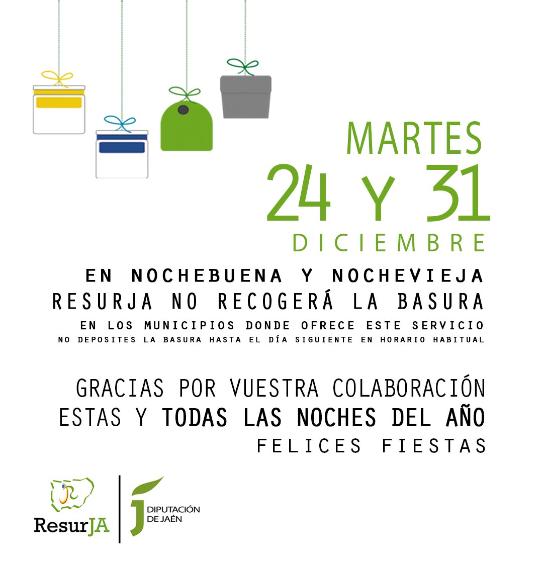EL 24 Y 31 DE DICIEMBRE NO HAY SERVICIO DE RECOGIDA DE BASURA